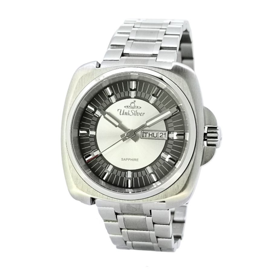 UniSilver TIME Men's Silver / Gray Sapphire Analog Stainless steel ...