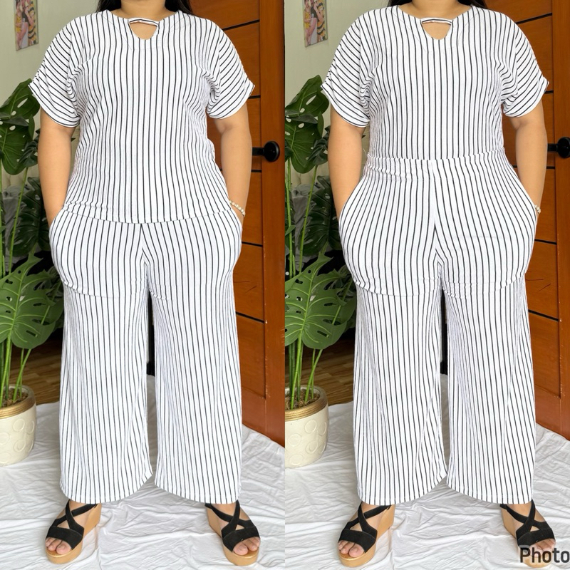 STRIPED PLUSSIZE TERNO SQUAREPANTS BARK CREPE FIT L TO XXL | Shopee ...