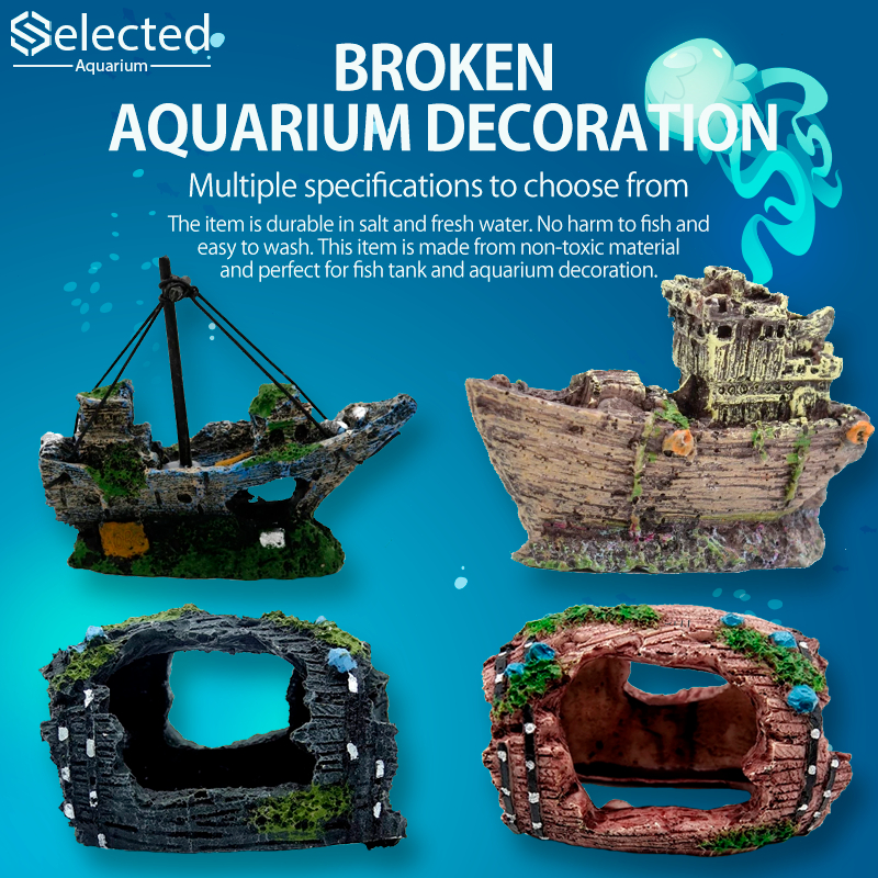 Aquarium Pirate Boat Volcano Resin Wine Barrel Ornament Artificial ...
