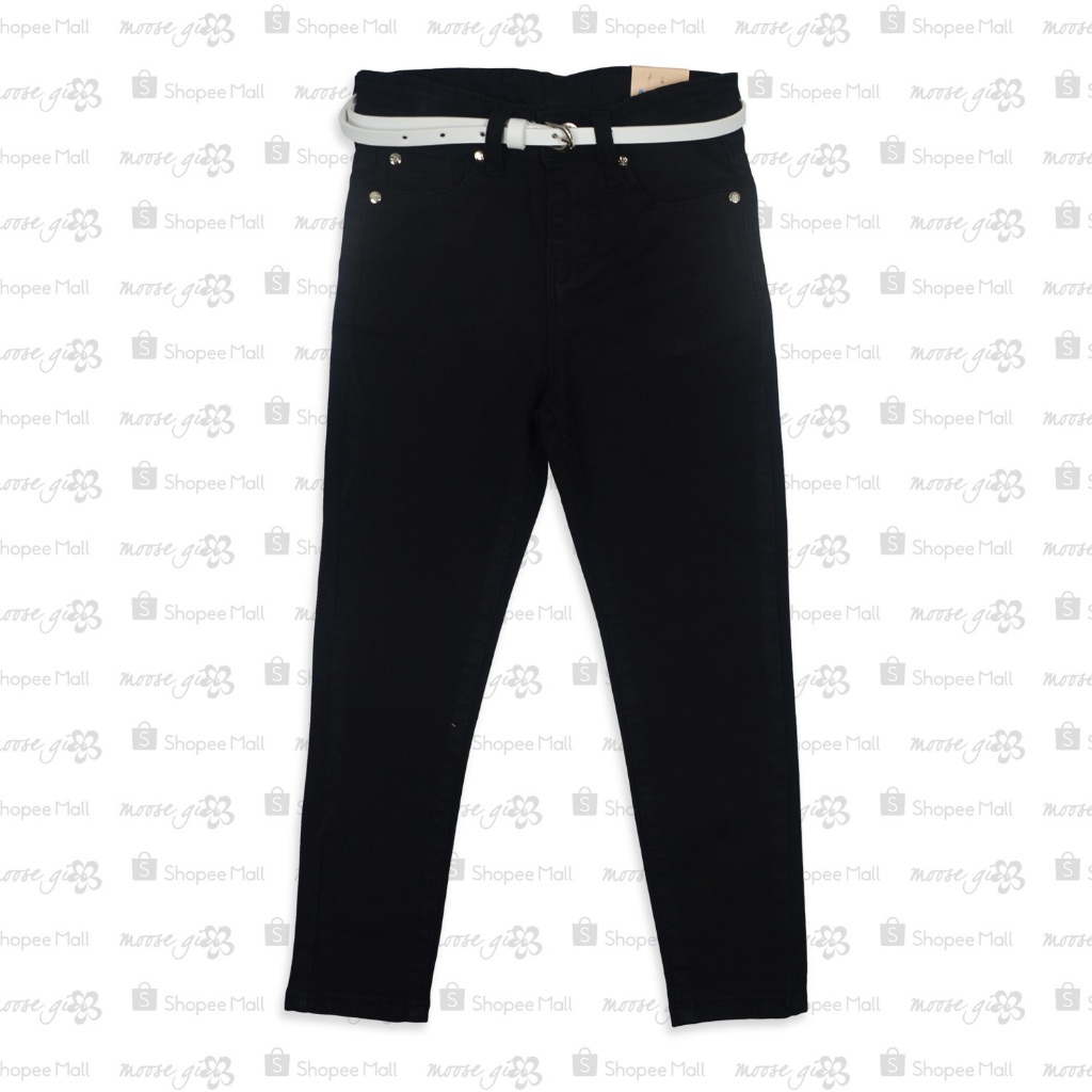 Moose Girl Black Denim Long Pants with White Belt (GDLP- 4583 IW MD ...