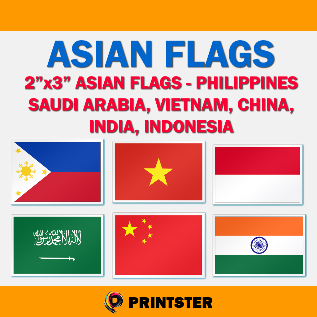 Asian Flag Stickers Glossy Waterproof Vinyl China Saudi Vietnam ...