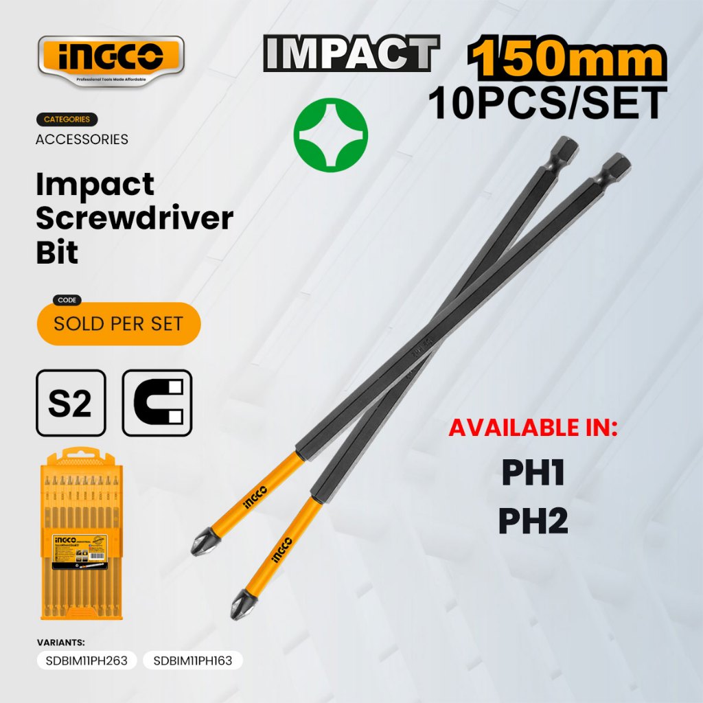 Ingco 10pcs 1/4" PH1/PH2 Magnetic Impact Screwdriver Bit Set Long ...