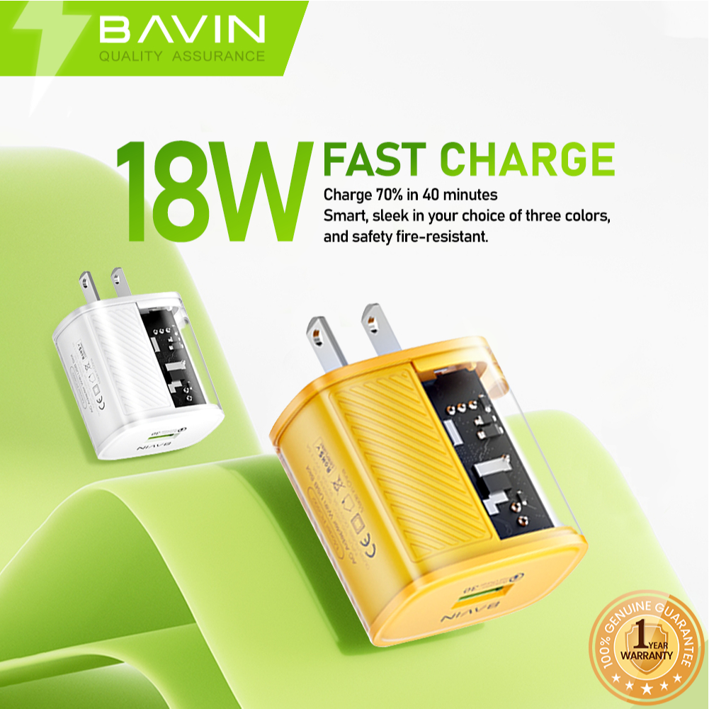 BAVIN PC892 18W Fast Charging Adaptor Charger Single USB Port Color ...