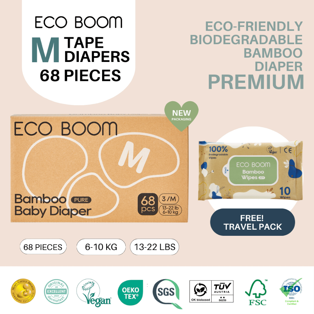 ECO BOOM MED Premium Tape Biodegradable Bamboo Tape Diapers 68 pcs ...