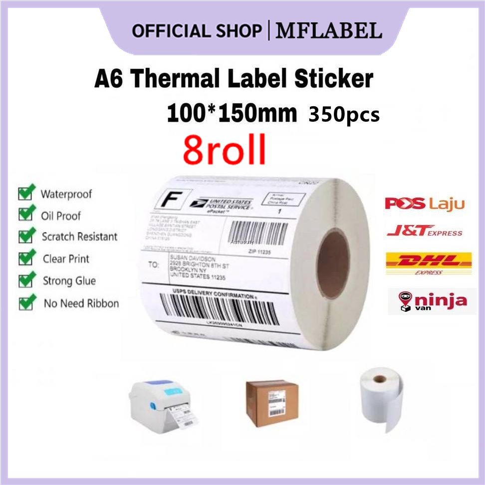 MFLABEL A6 350pcs (8 Rolls )Shopee Waybill Thermal Sticker Roll Express ...