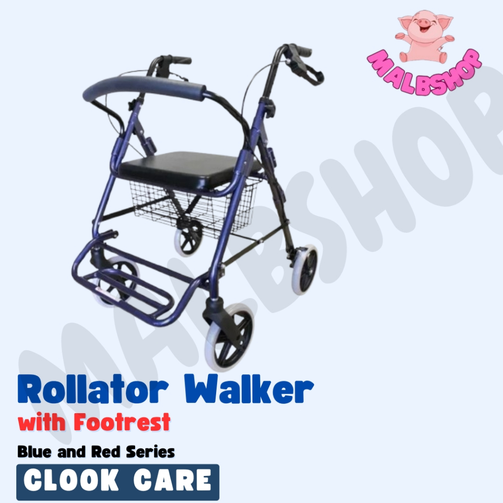 Rollator Walker with Footrest Blue and Red Series Walker wheels with ...