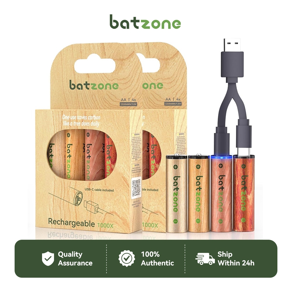 batzone USB-C Rechargeable AA 2220mWh Battery for Cameras, Toys ...