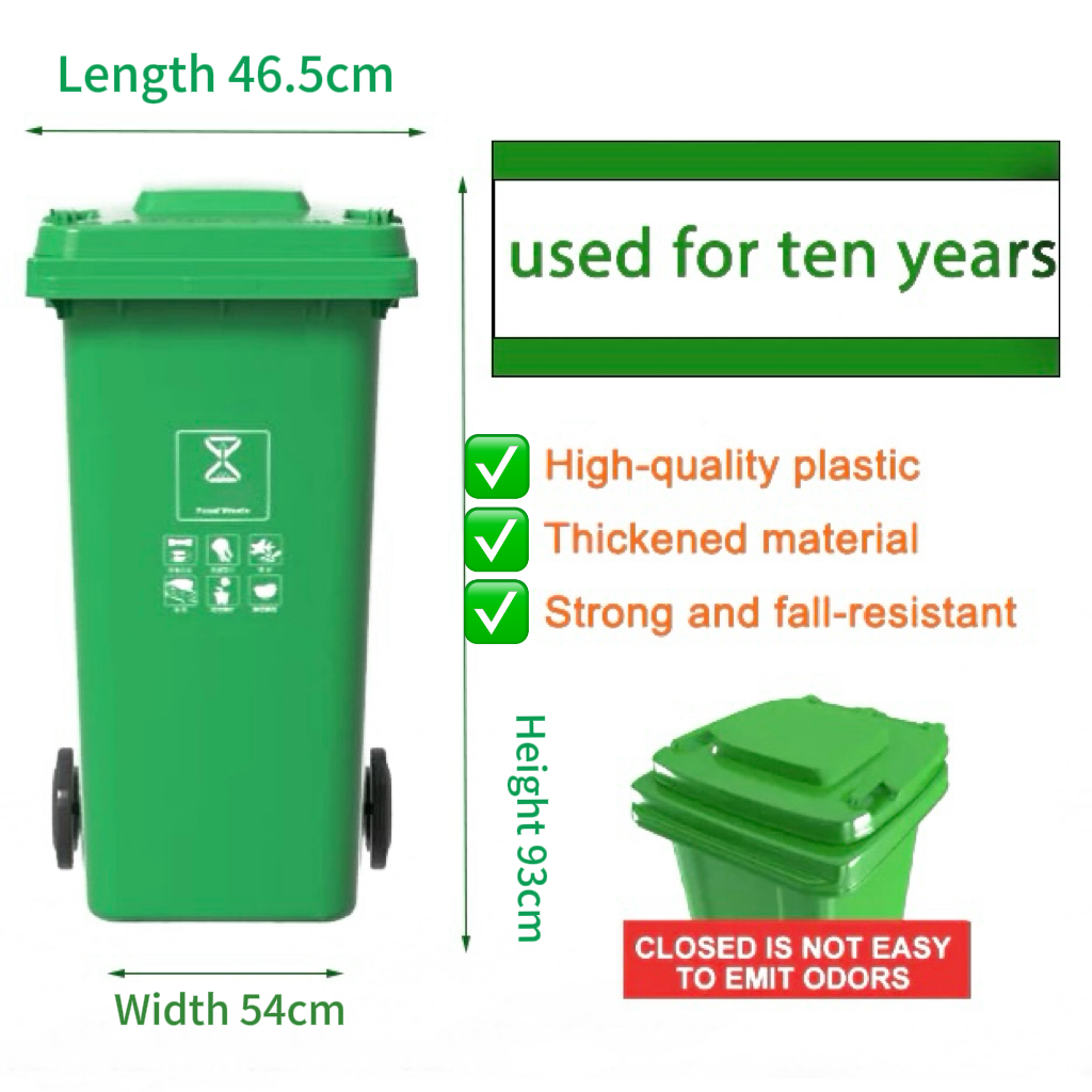 120L/240L Large Wheeled Trash Can Outdoor Covered Pedal-type Food ...