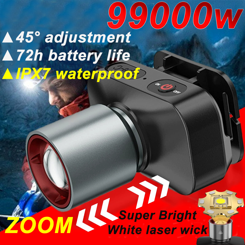 LED Zoomable Headlight Flashlight Rechargeable Waterproof Super bright ...