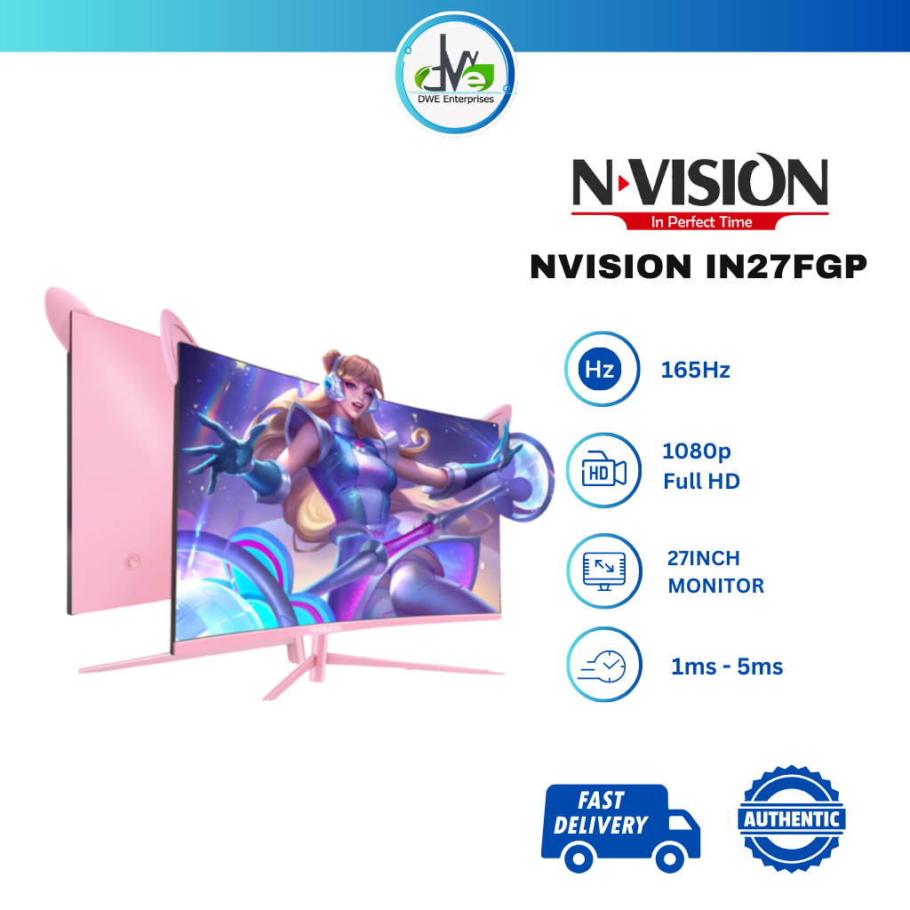 Pink Gaming Monitor - Nvision IN27FGP /IN27FGW 165hz Curved, High ...