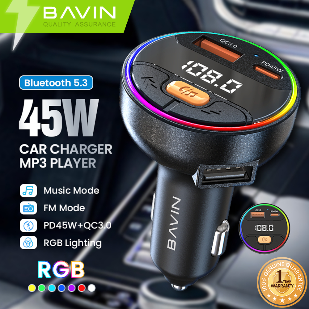BAVIN PC2079 45W PD + QC 3.0 Ultra-Fast MP3 Car Charger w/ 7-Color RGB ...