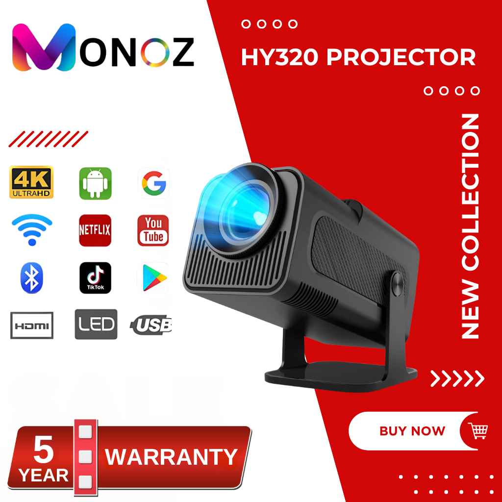 MONOZ HY320 4K Projector | 3500 Lumens | Android WiFi Bluetooth ...
