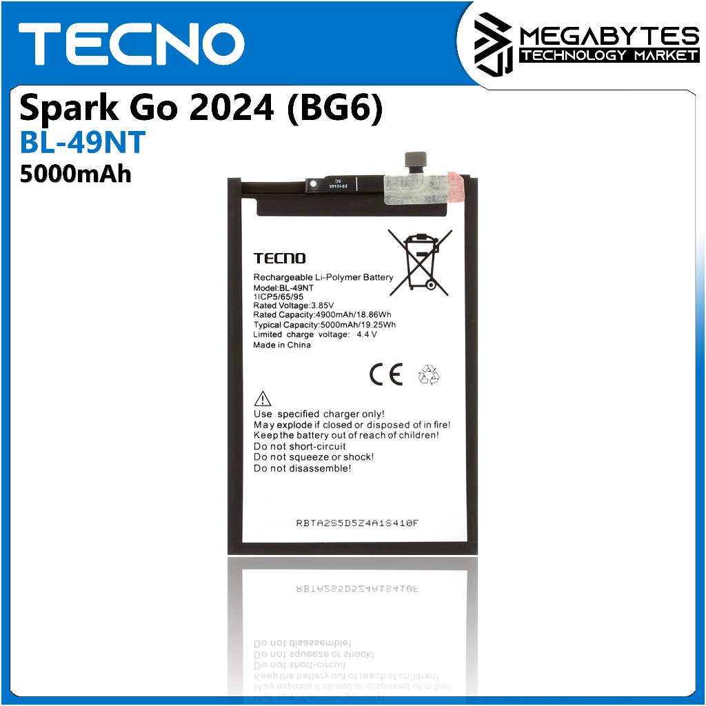 Megabytes Battery for Tecno Spark Go 2024 | BG6 BL-49NT | Shopee ...