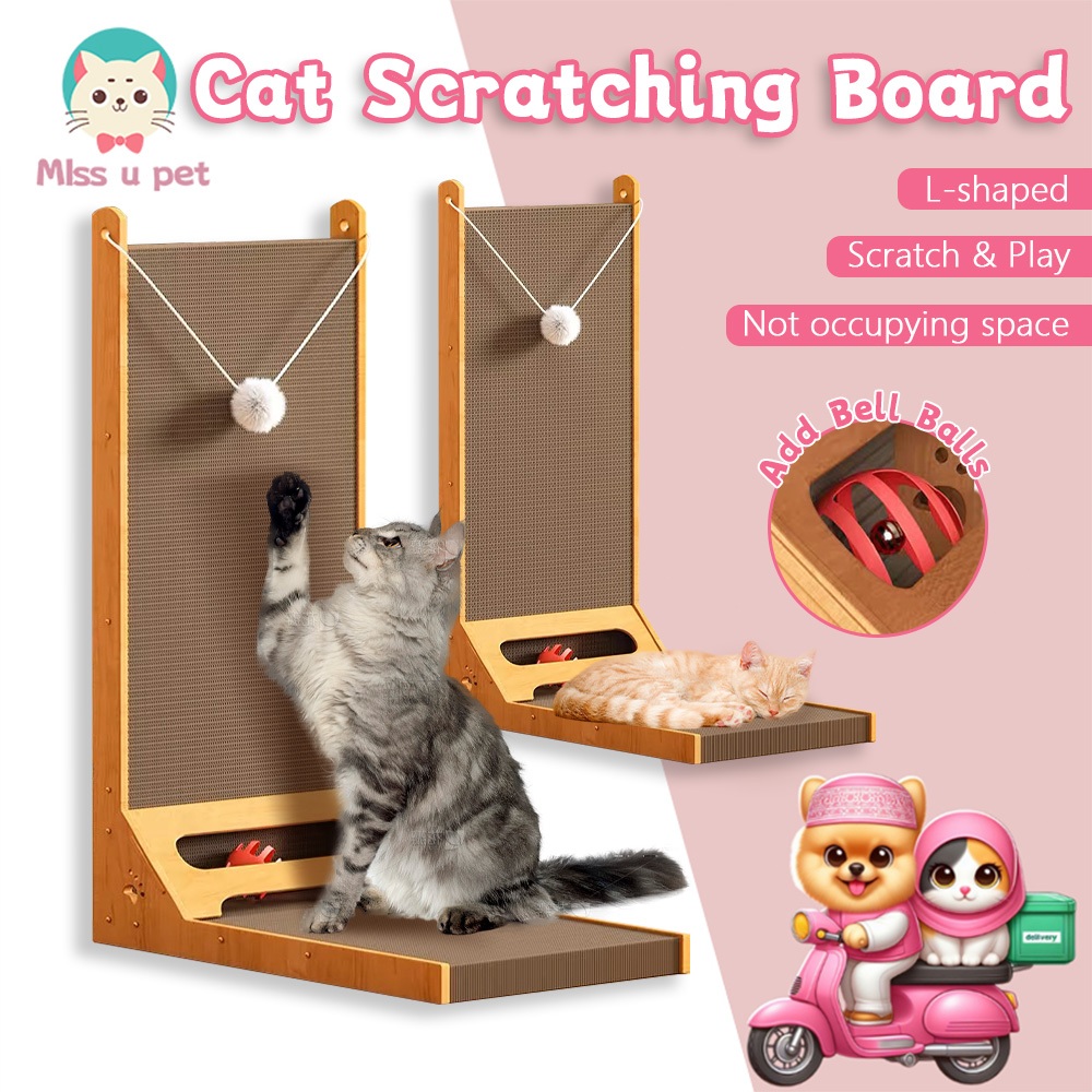 L-Shaped Cat scratch board Cat Scratching Post with Cat Ball Toys ...