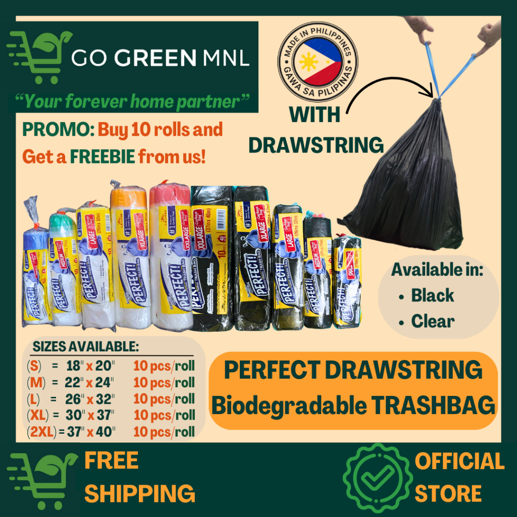 M to 2XL Drawstring Trash Bag / Garbage Bag (Black and Clear) | Shopee ...