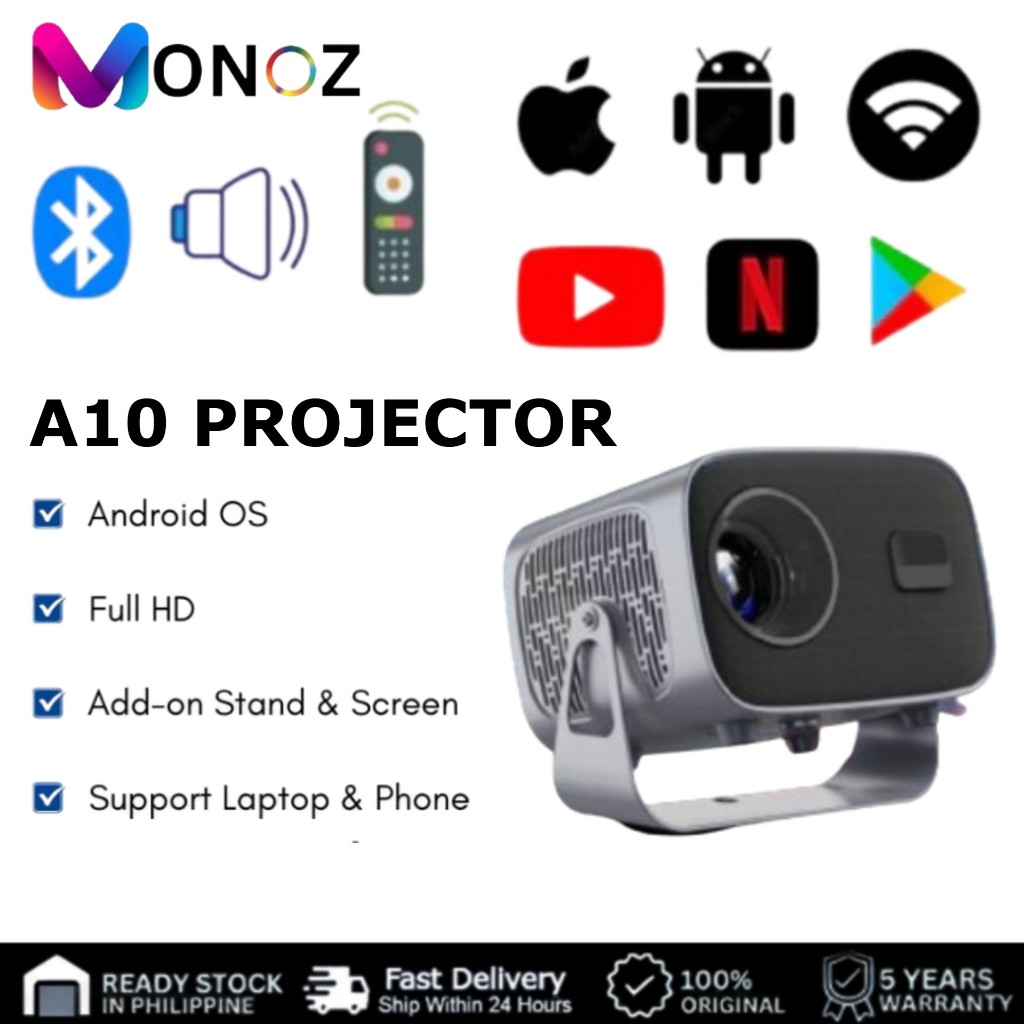 A10 Portable Projector 4K HD Android Version Projector for phone WIFI ...