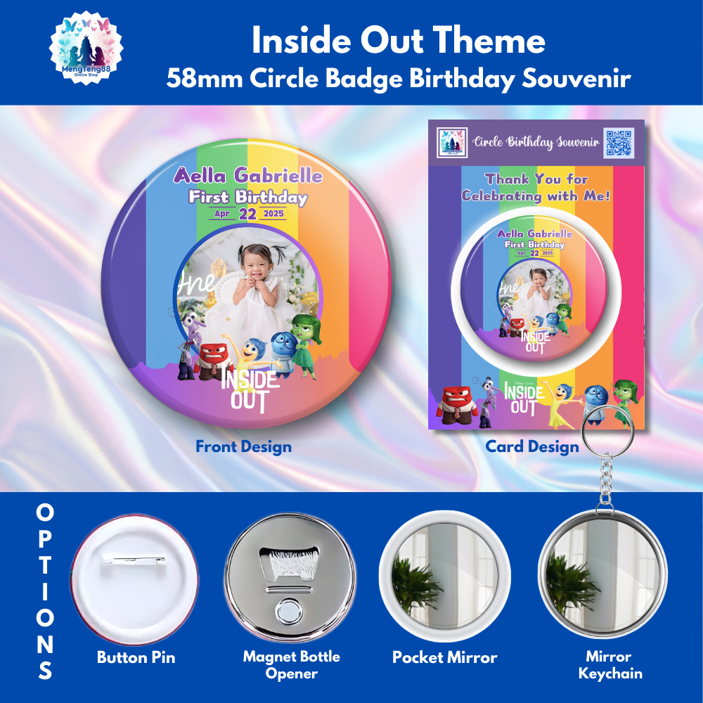 Inside Out Theme Personalized Birthday Souvenir: Badge Pin / Bottle ...