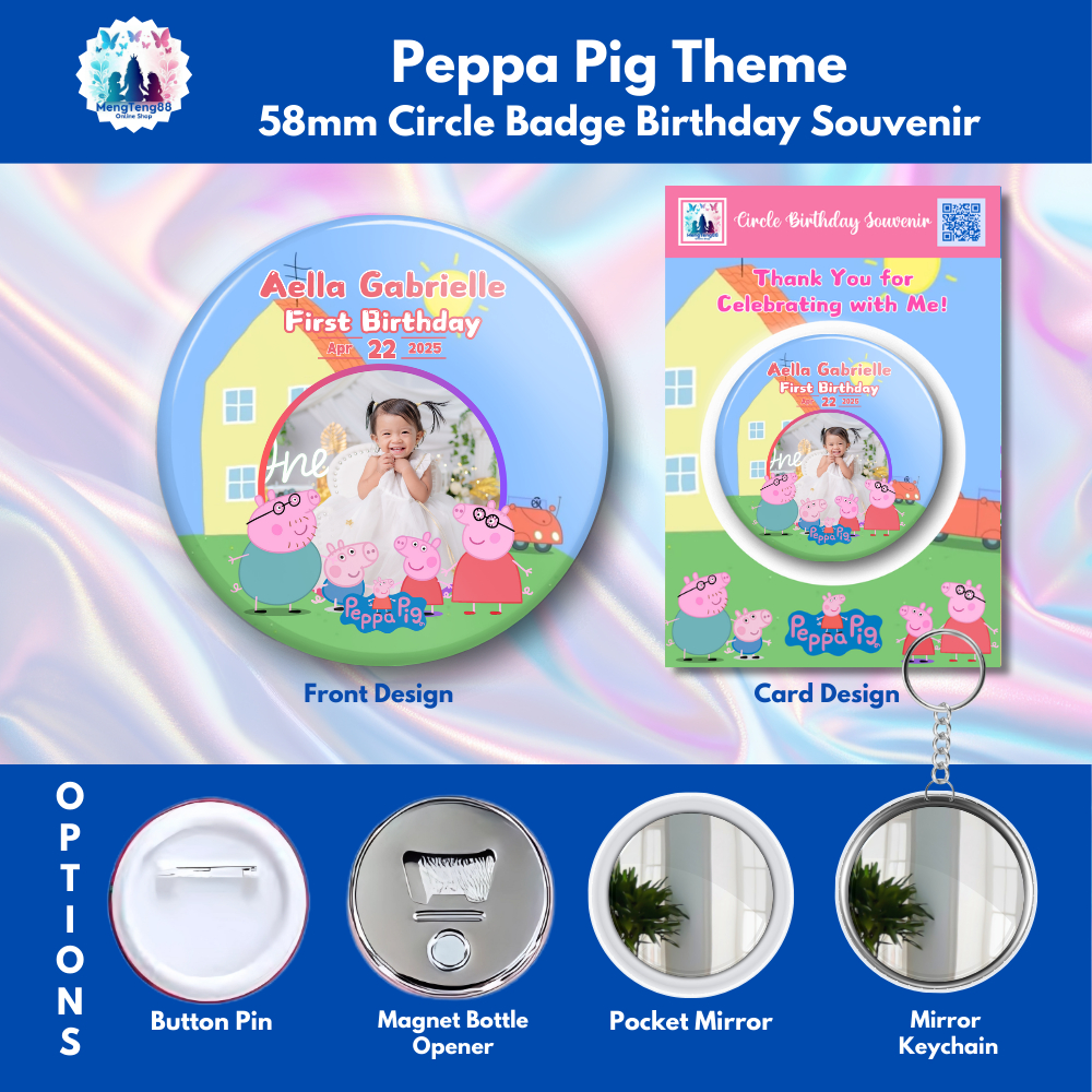 Peppa Pig Theme Personalized Birthday Souvenir: Badge Pin / Bottle ...