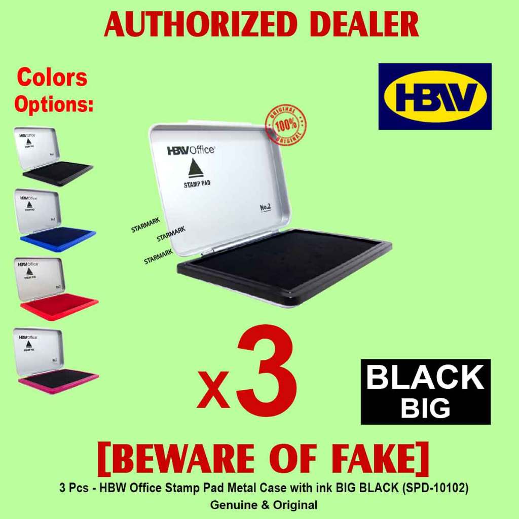 HBW Stamp Pad Pads Metal Case with Ink Inks BIG No. 2 BLACK BLUE RED ...