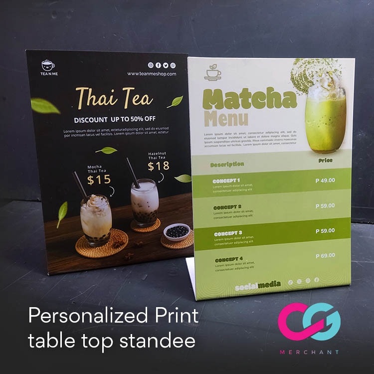PERSONALIZED TABLE TOP MENU STANDEE SIG / PVC SINTRABOARD 3MM ...