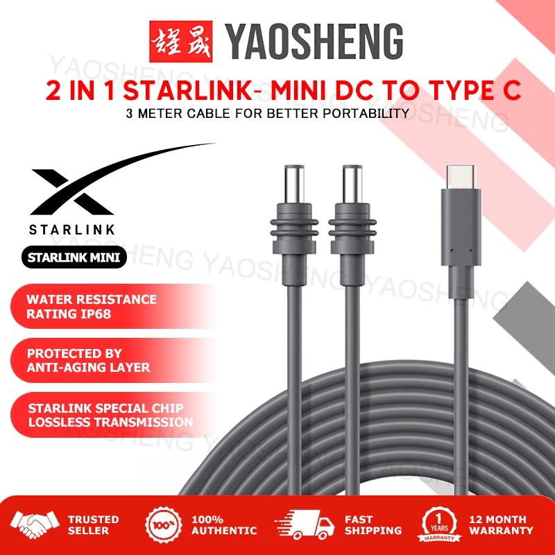 3M Starlink Mini Power Cable 2 in 1 Type-C and DC for PD 100W Power ...