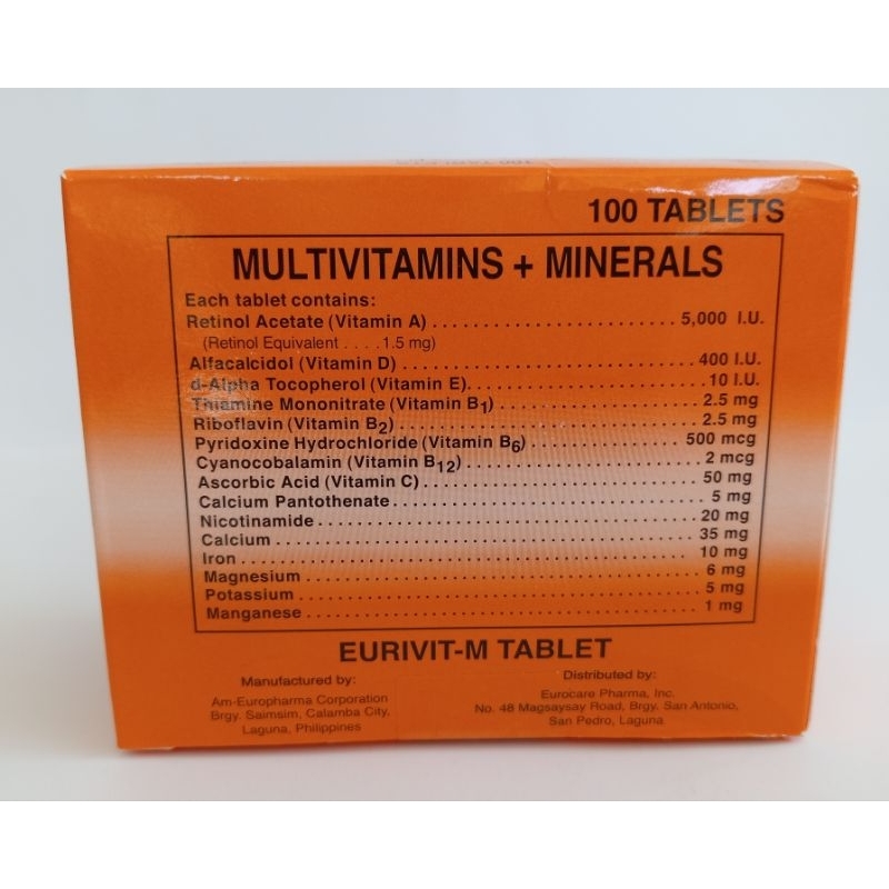EURIVIT-MULTIVATAMINS+MINERALS(Sold Per Tablet) | Shopee Philippines