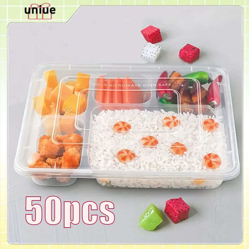 50pcs Transparent Lunch Box With Plastic Lid Takeaway Packaging Box ...