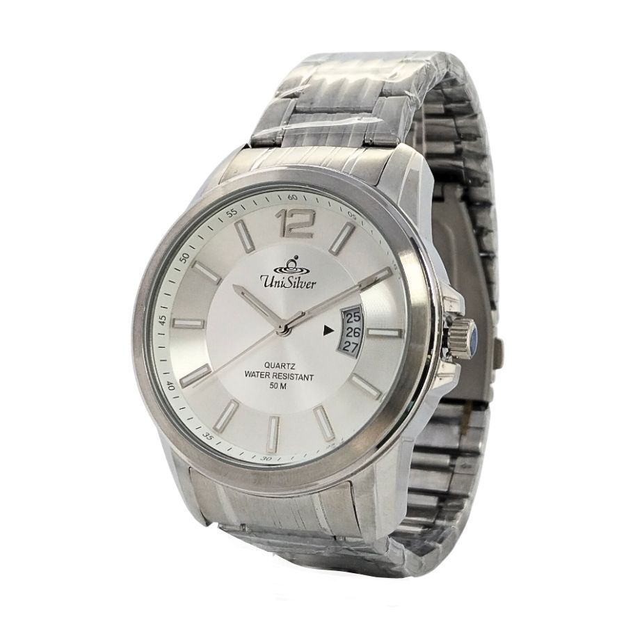 UniSilver TIME Men's Silver w' Date Anaoalg Stainless steel watch ...