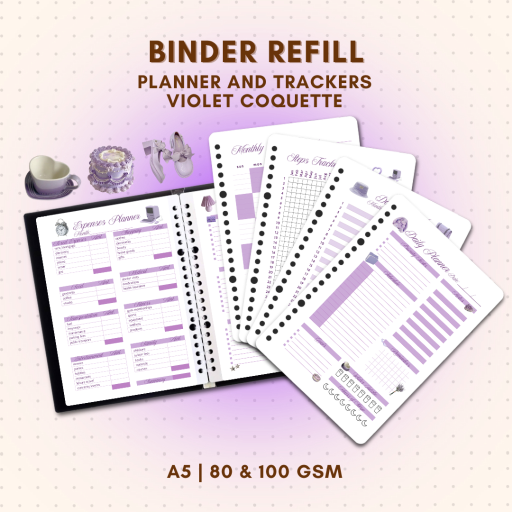 Binder Refill Violet Coquette | A5 Binder Loose Leaf Paper Refill | Ink ...