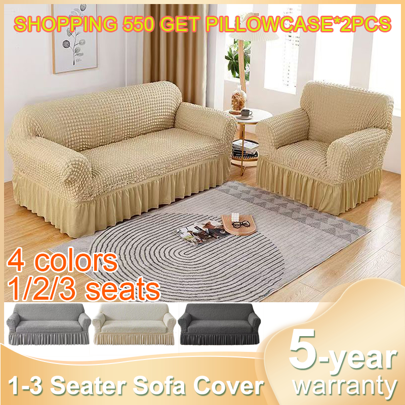 Oasia 1/2/3-Seater Sofa Cover Stretchable Protector Seersucker Seat ...