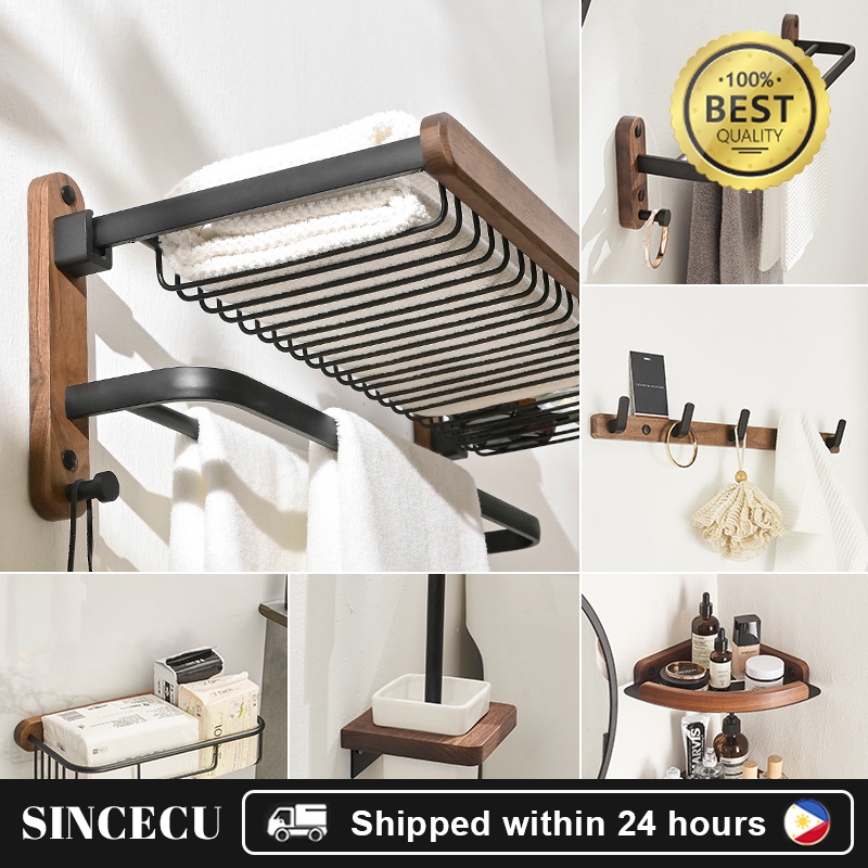 Wooden Bathroom Rack Towel Rack Solid Wood Walnut Wall-mounted Toilet ...