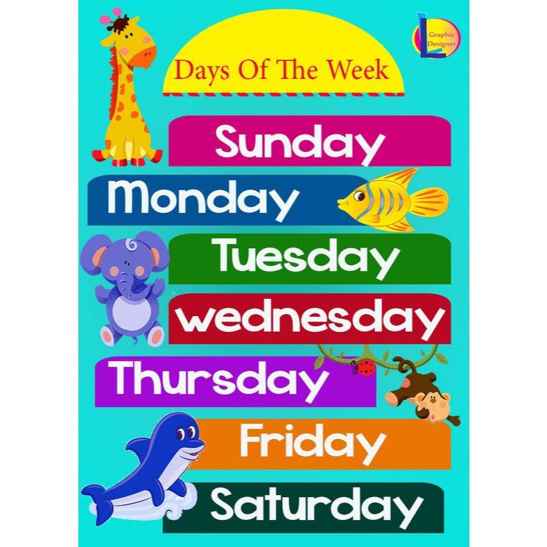A4 Laminated Educational Posters, Days of the week, months of the week ...
