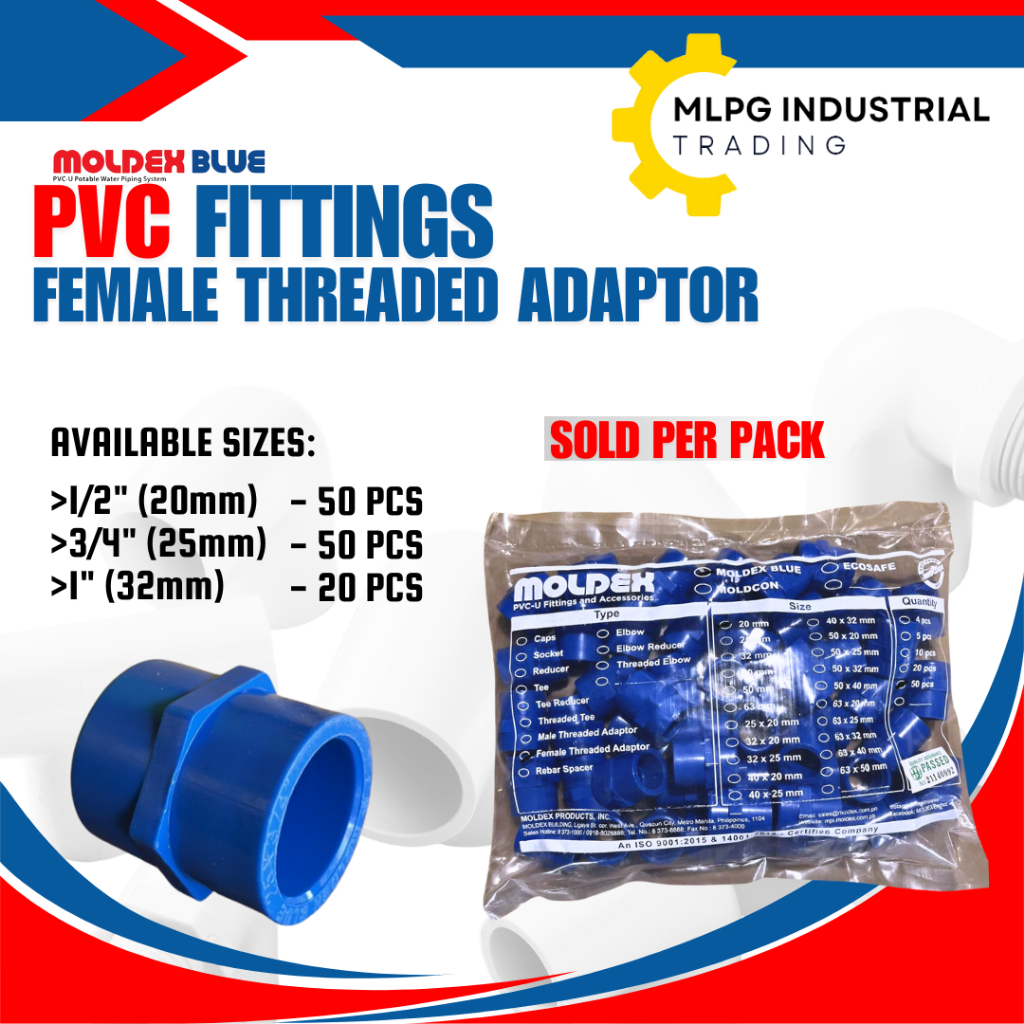 (PER PACK) Moldex Blue PVC Fitting Female Threaded Adaptor (1/2", 3/4 ...