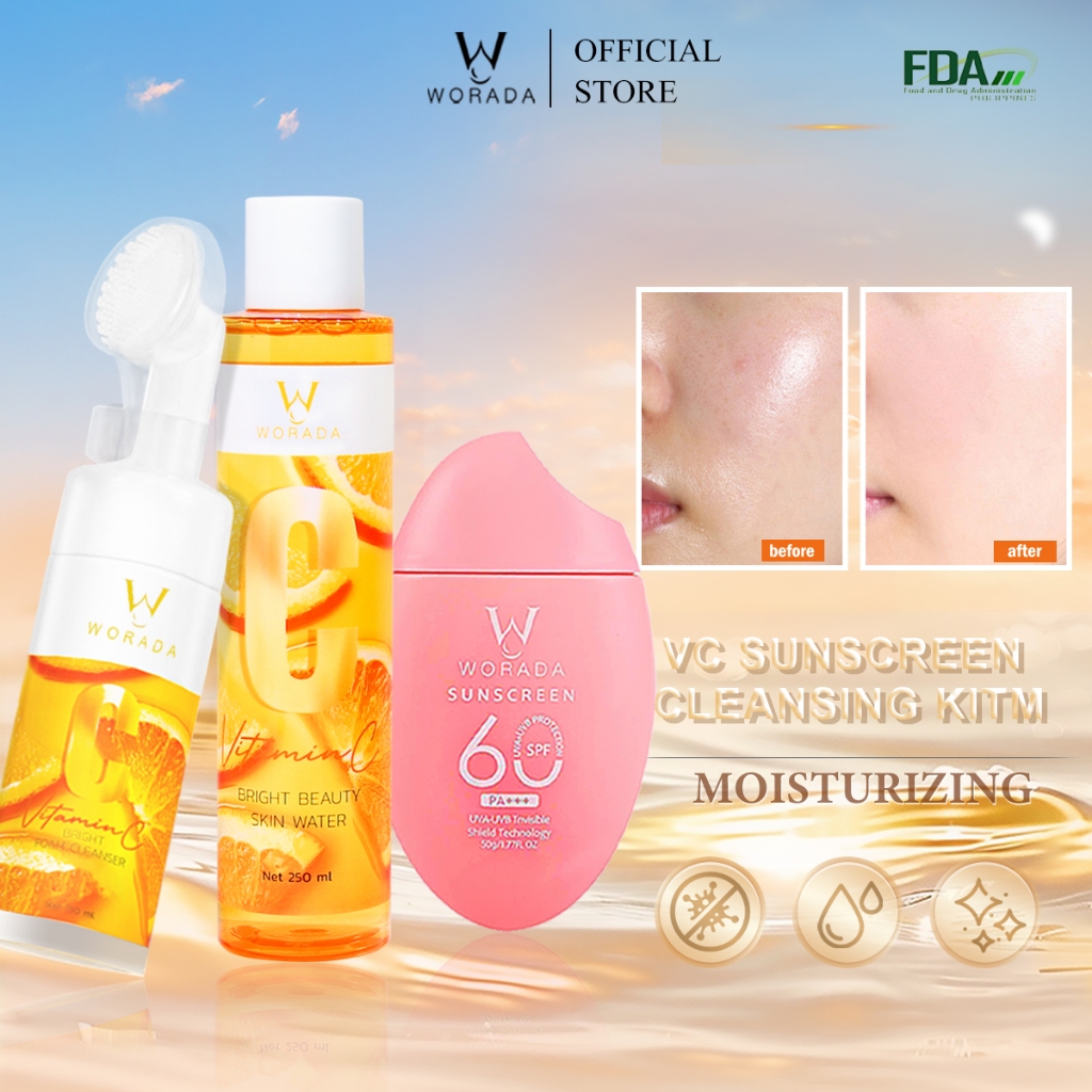 【Buy 1 get 2 free】WORADA facial cleanser + toner + SPF60 sunscreen set ...