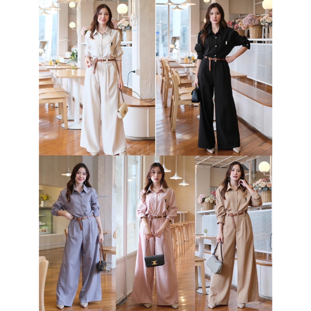 A3504 Collar Neck Button Down Embroidery Long Sleeve Top & Side Pocket ...