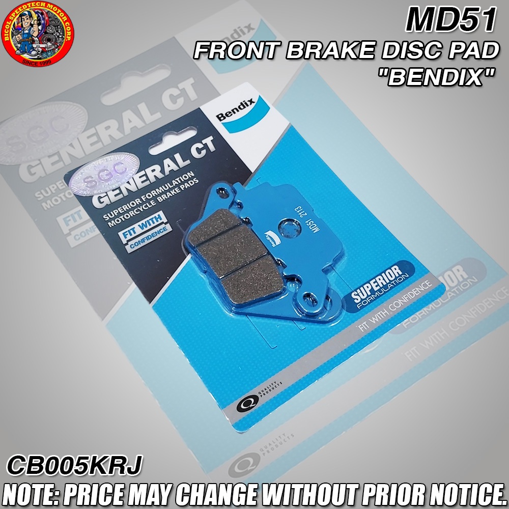 "BENDIX" MD51 BRAKE DISC PAD MIO I 125/SOUL I 125/SNIPER 150 MXI/AEROX ...
