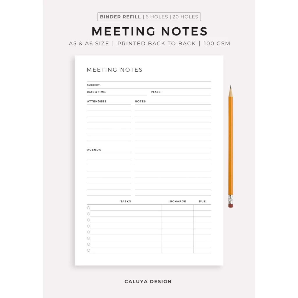 A5 A6 Meeting Notes Planner Binder Refill | A5 Binder Notebook Refill ...