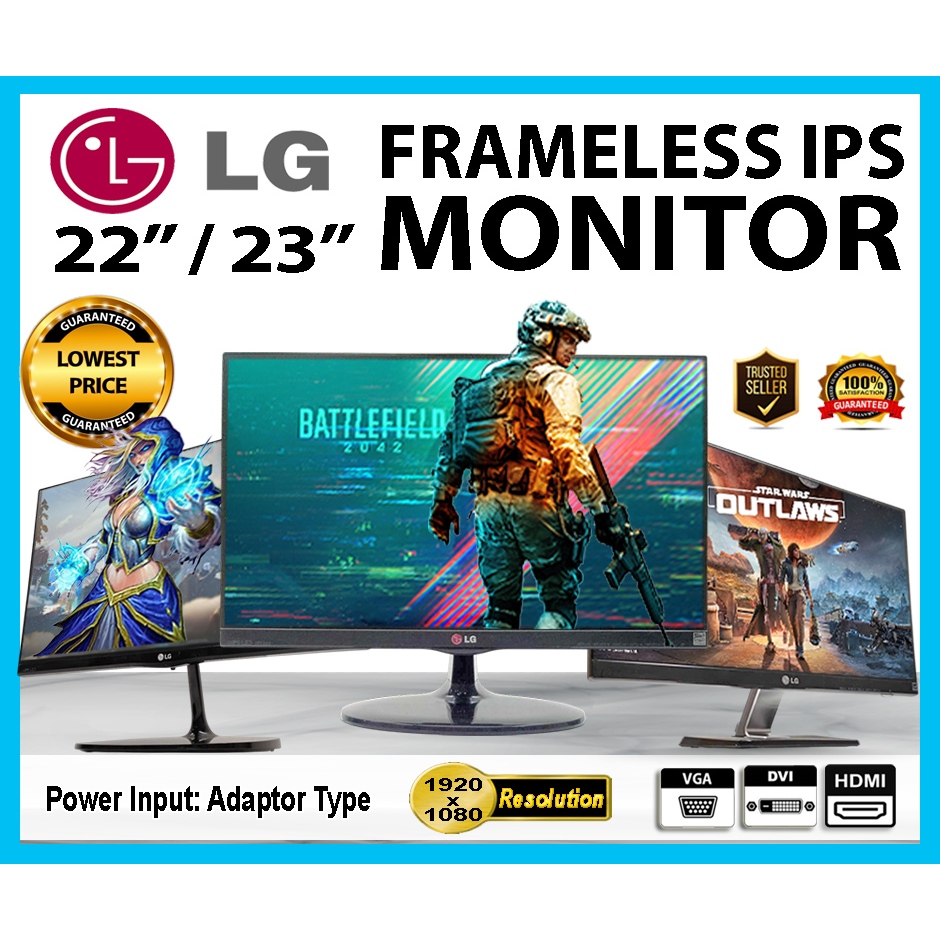 MONITOR FRAMELESS WIDESCREEN LED 22" 23" 24" FULL HD: HDMI & VGA WITH ...