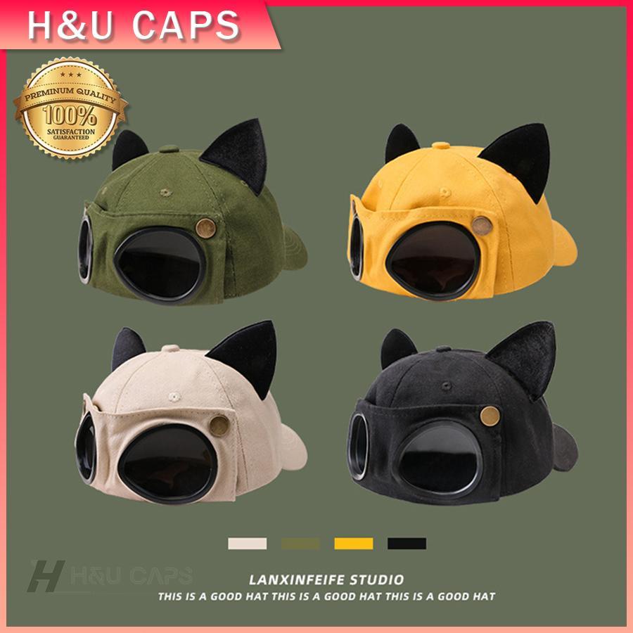 Cat ear pilot cap for men women outdoor sports glasses baseball cap ...