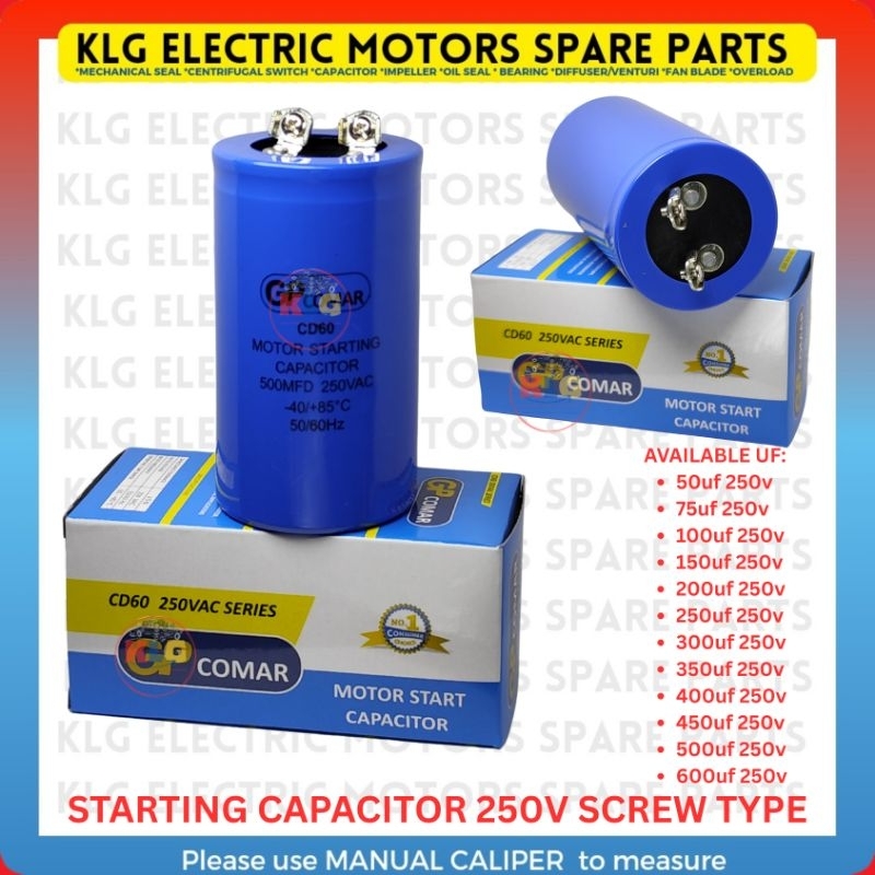 Starting cap 250v 50uf 75uf 100uf 150uf 200uf 250uf 300uf 350uf 400uf ...