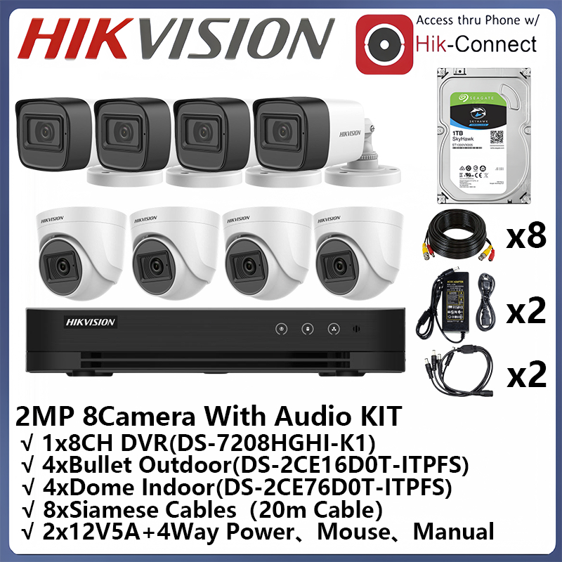 Hikvision CCTV Camera KIT HD 2MP With Audio CCTV Package 4/8CH DVR ...