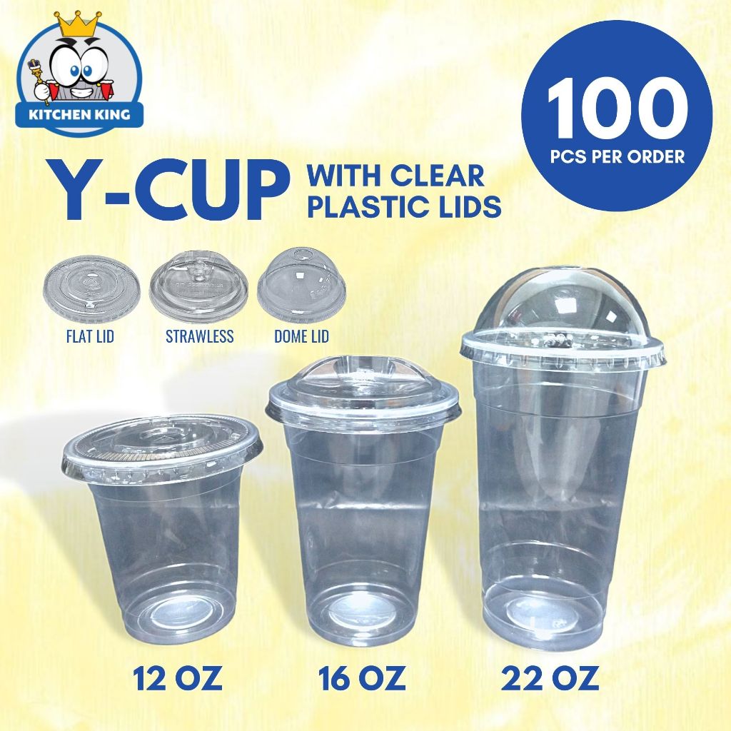 [100pcs] Y-CUP Plastic PP Milk Tea Cup 12oz / 16oz / 22oz( Flat Lid ...