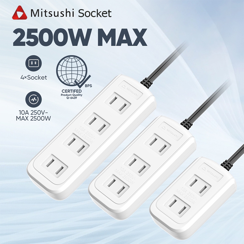 Mitsushi Power Strip Socket 2500W/10A Extension Outlet 2/3/4 Sockets ...