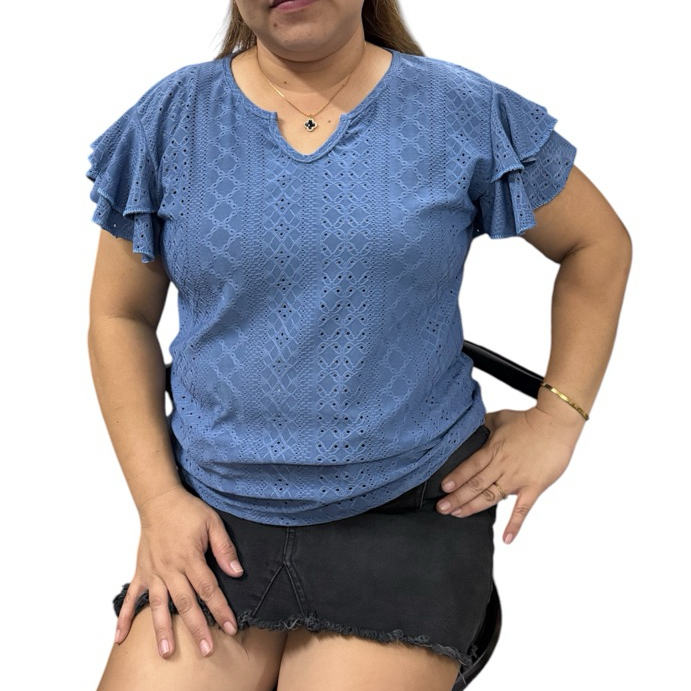 DAHLIA Notched Layered Sleeve Plus Size Top Soft Stretchable 36 to 48 ...