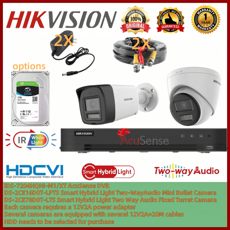 Hikvision 2MP CCTV Camera Kit Two-Way Audio 2MP ColorVu Smart Hybrid ...