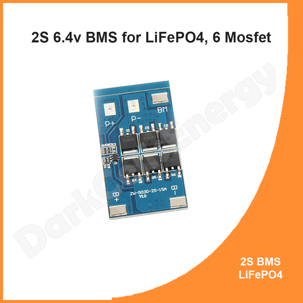 1pcs 2S BMS 15A 6.4v for LiFePO4, 6 large mosfet, 32650 32700 prismatic ...