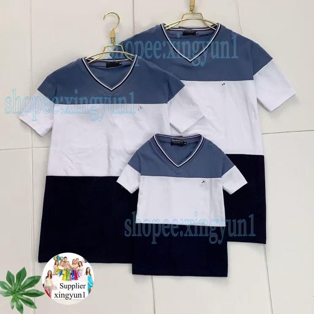 fashion ash blue family T-shirt V-neck original stripes cotton 11 nice ...