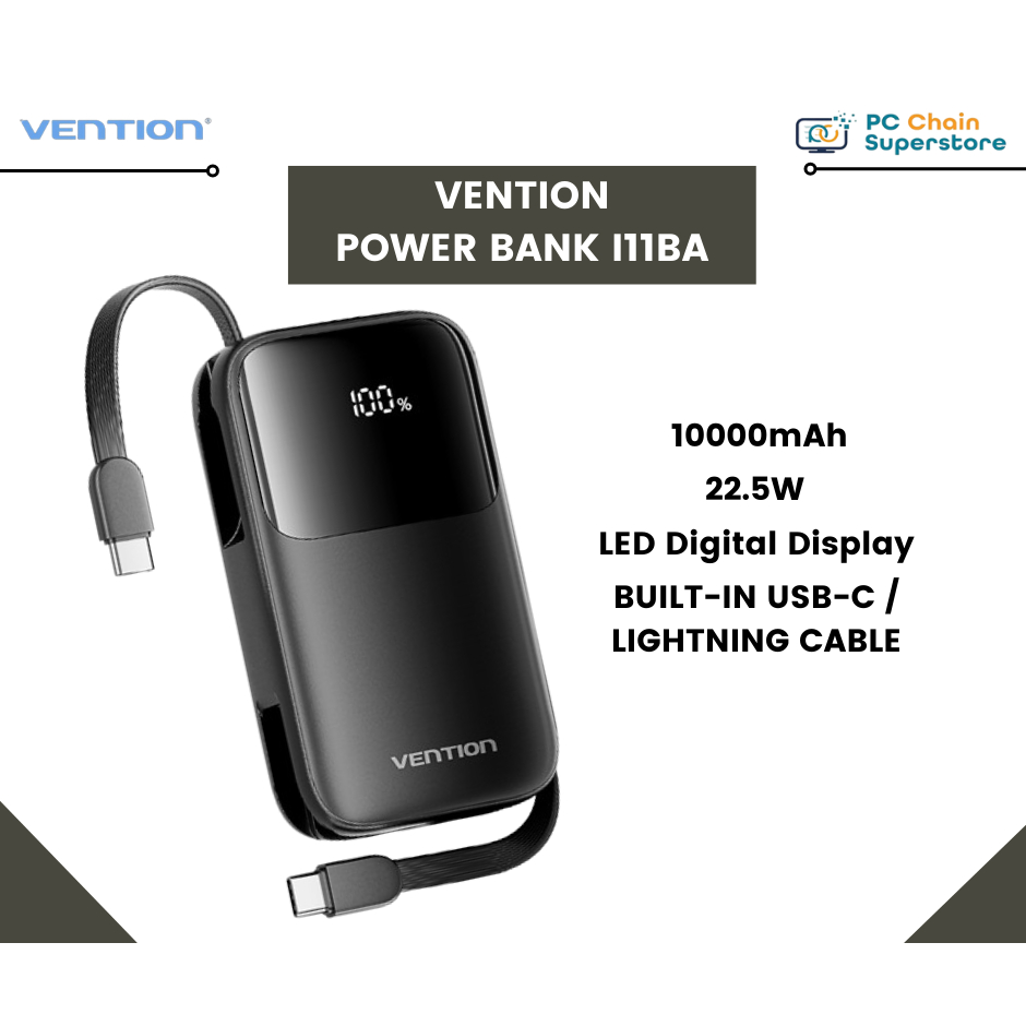 VENTION I11BA 10000MAH POWERBANK 22.5W (BLACK) With LED DISPLAY | Shopee Philippines