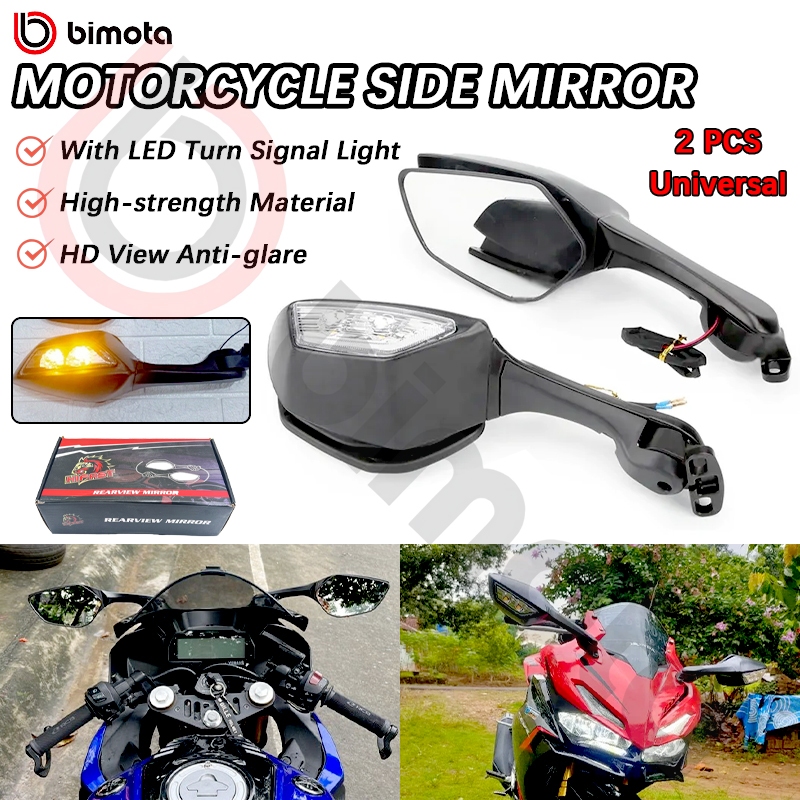 Bimota 2Pcs Motorcycle Side Mirror With LED Turn Signal Light Rear View ...