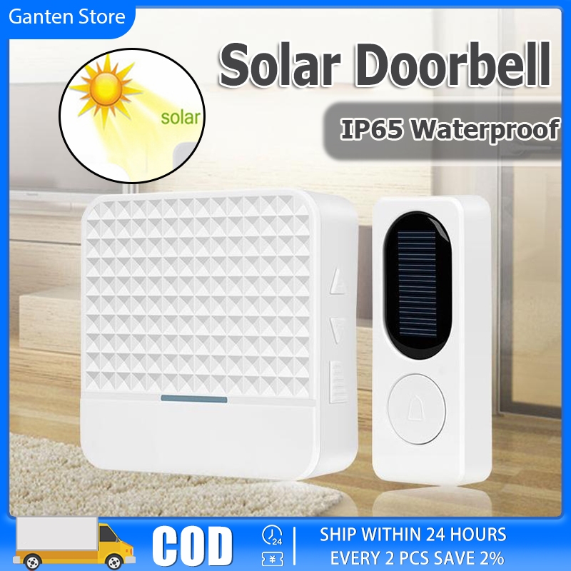 Solar Power Doorbell Wireless IP65 Waterproof Doorbell with Transmitter ...